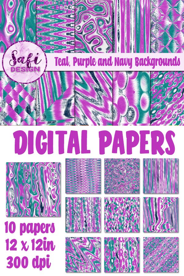 Digital Paper - Teal, Purple and Navy Backgrounds