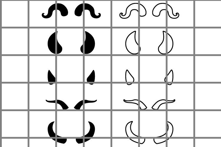 Black horns vector icons set.