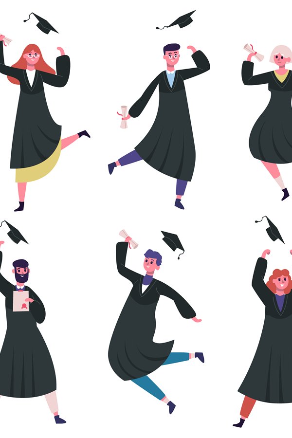 Happy dancing graduates. Group of celebrating university or