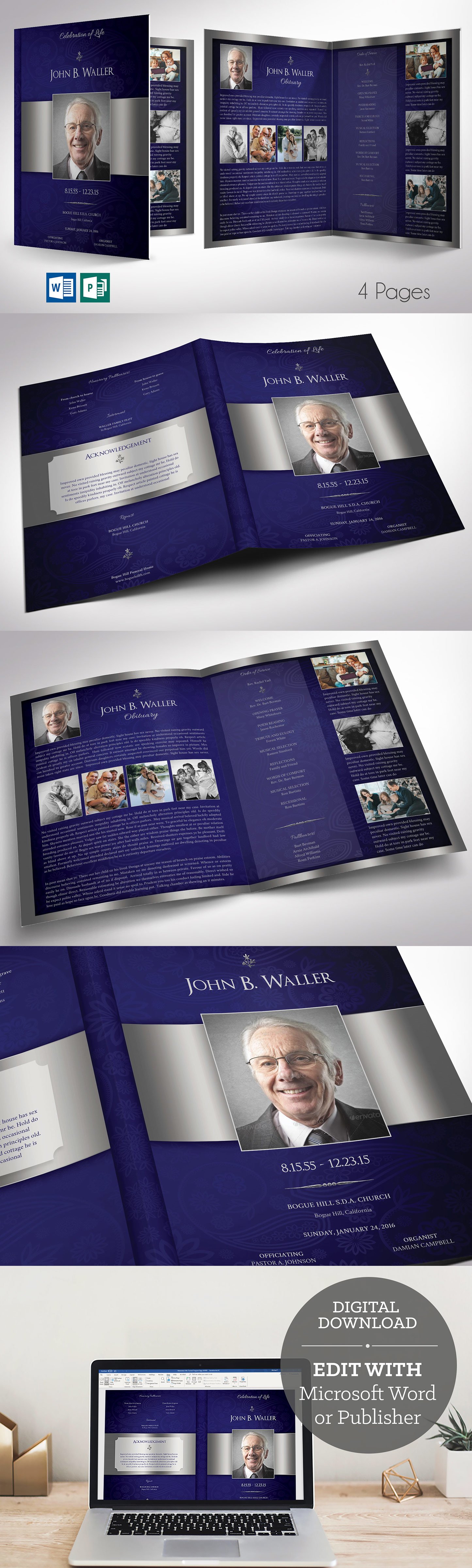 Dignity Funeral Program Tabloid Word Publisher Template