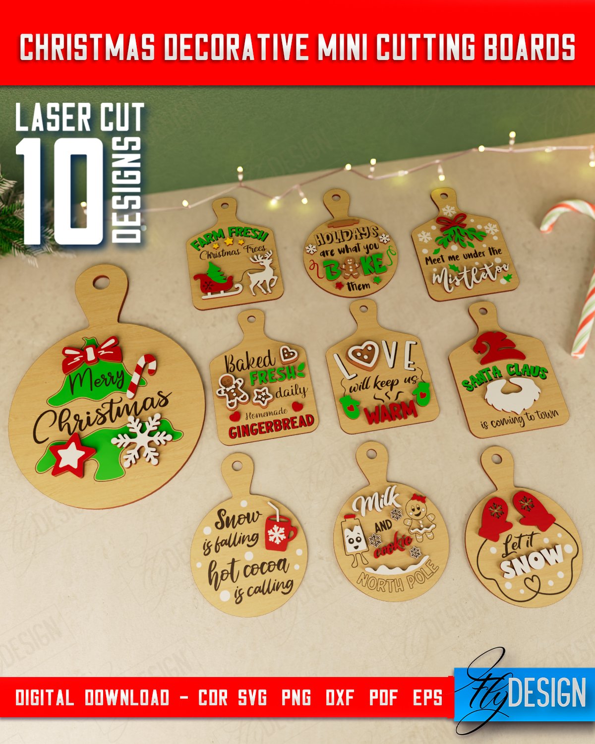 Christmas Decorative Mini Cutting Boards Laser Cut (5036873)