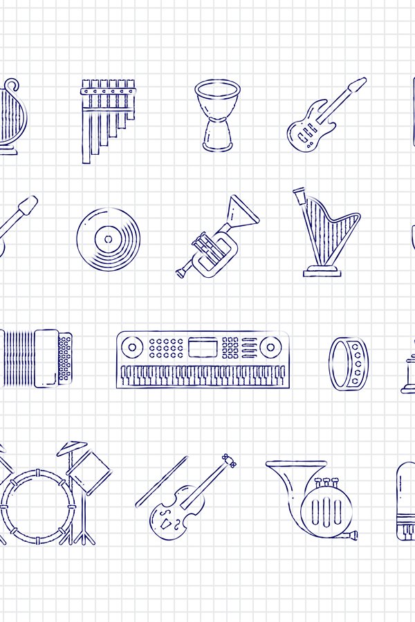 Music concert instruments thin line vector icons (900286)