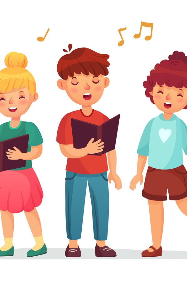 Singing kids. Music school, kid vocal group and children cho