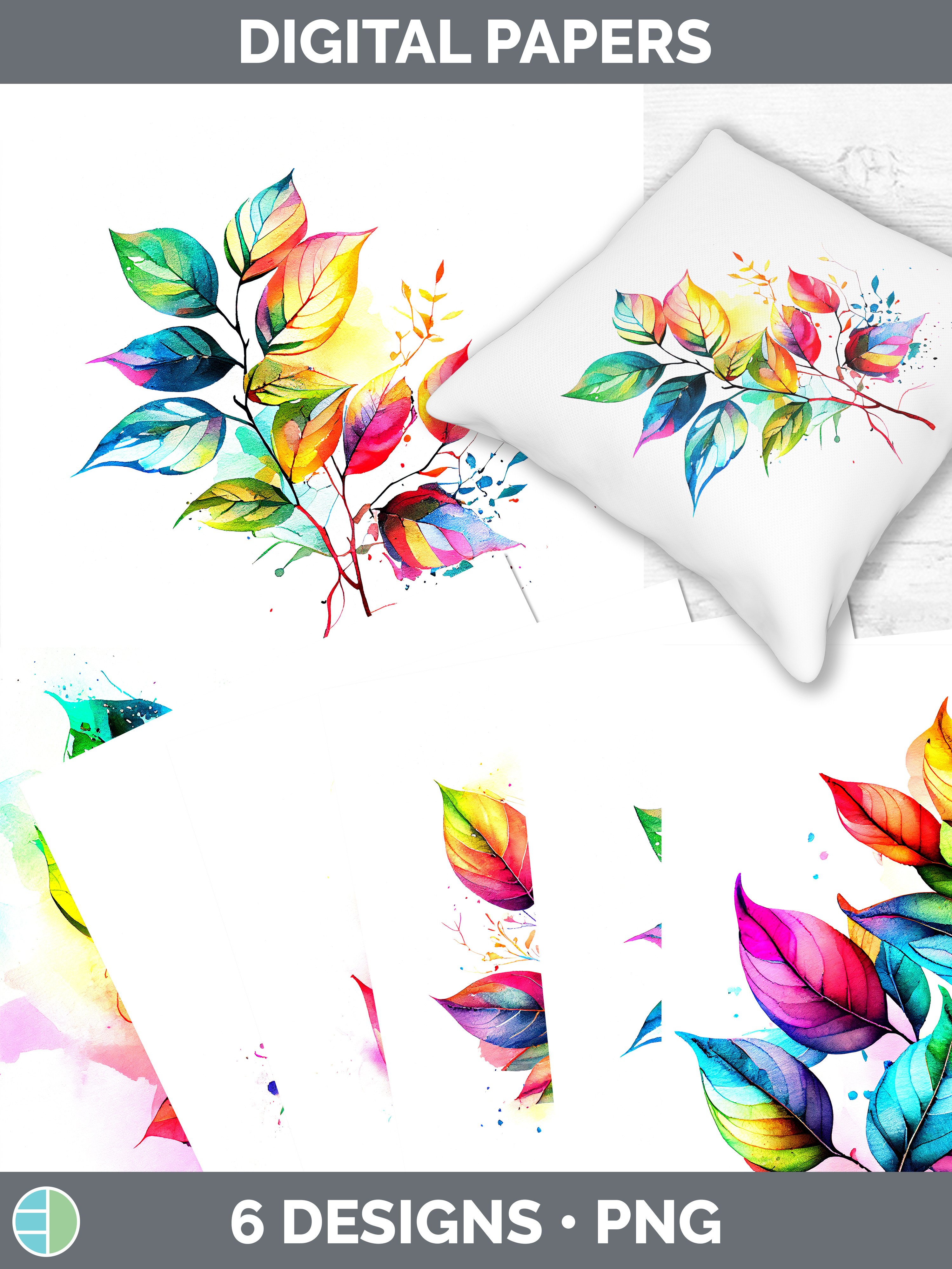 Rainbow Dogwood Leaves Paper Backgrounds | Digital Scrapbook