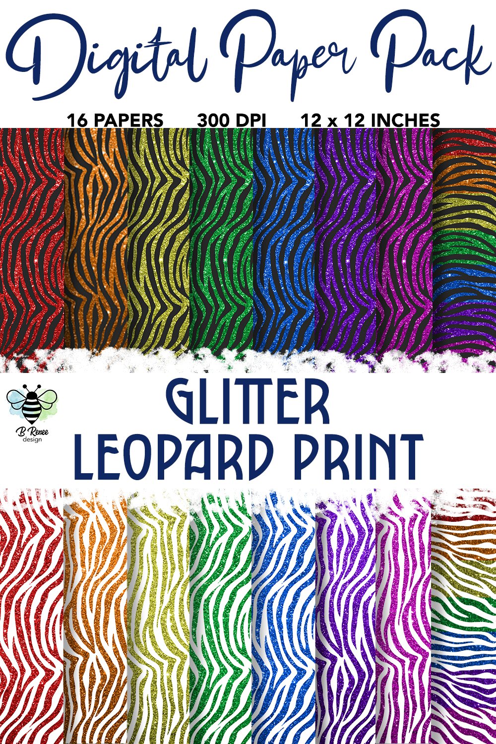 Glitter Zebra Print Digital Paper