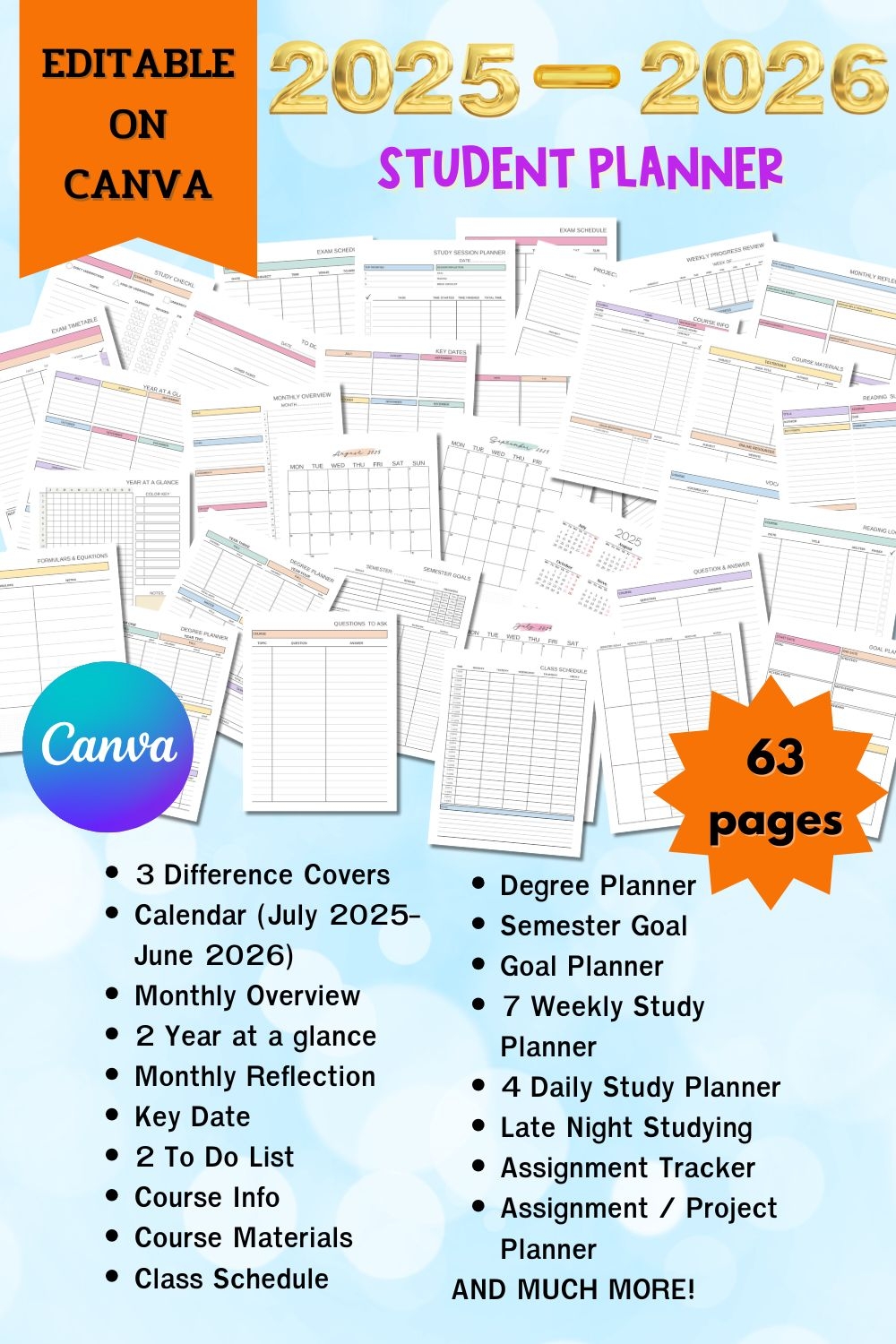 2025-2026 Student Planner - Canva Template