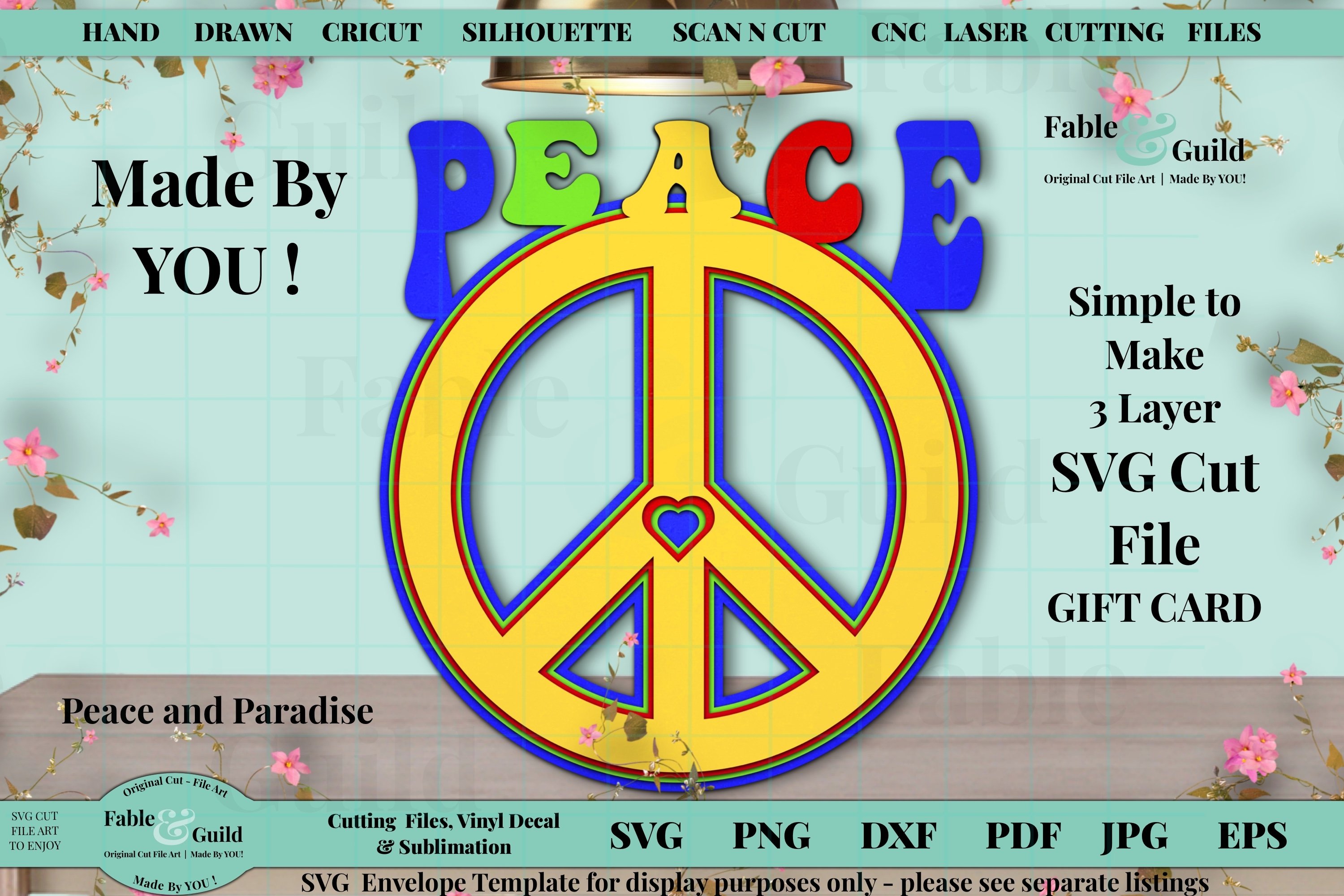 Peace Love Symbol SVG 3D Layered Sign Cricut Scan N Cut File