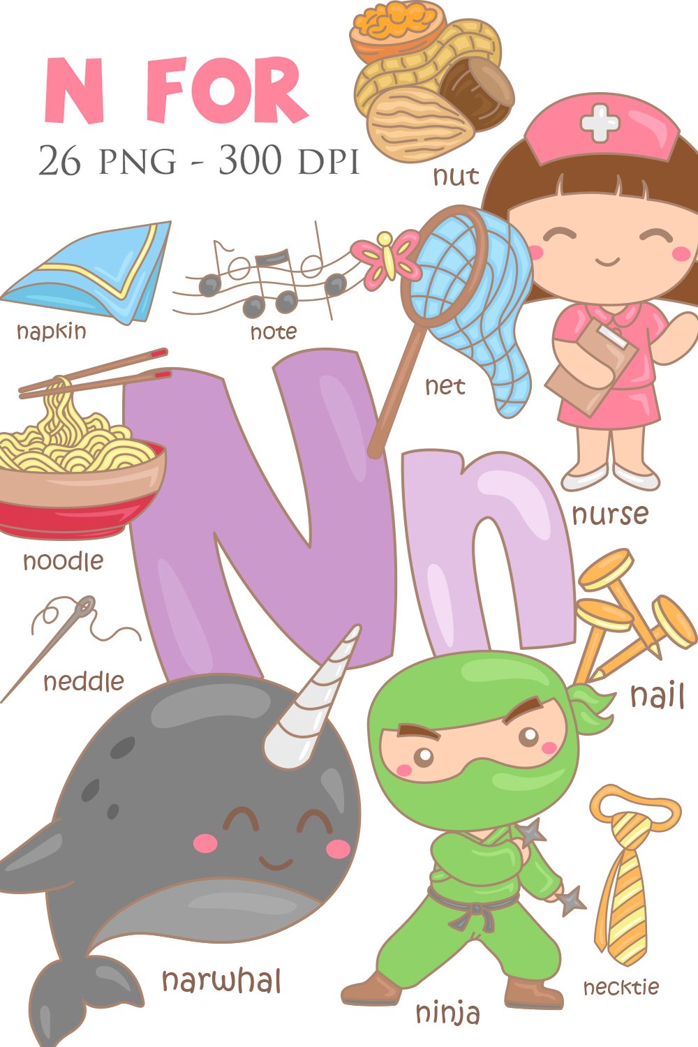 Alphabet N For Vocabulary Reading Illustration Vector Kids