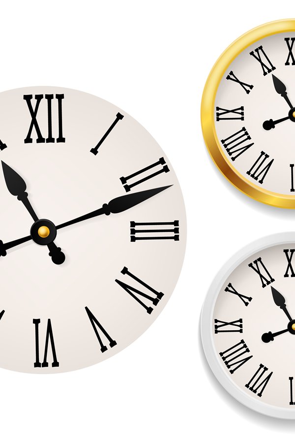 Clock face retro. Wall tower clocks with roman numerals and