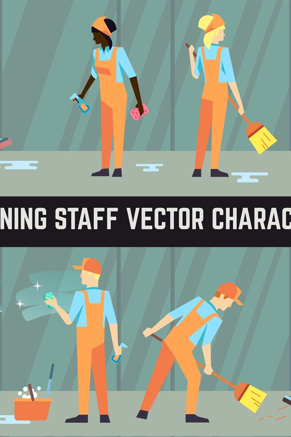 Cleaning staff - cleaning woman and man vector characters