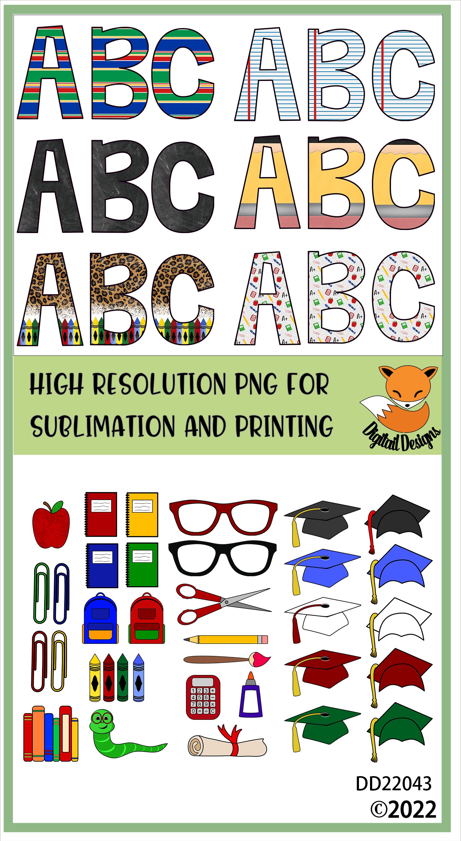 School Doodle Alphabet Bundle With Clipart Elements