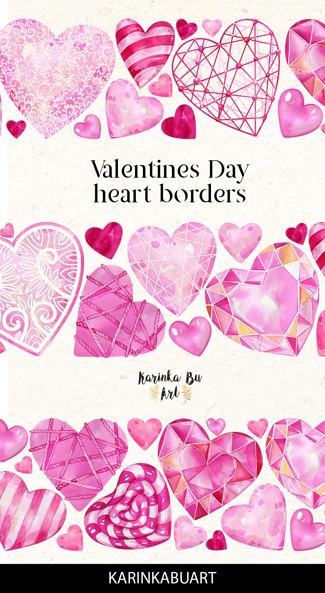 Watercolor Valentines Day heart border PNG clipart Sublimati