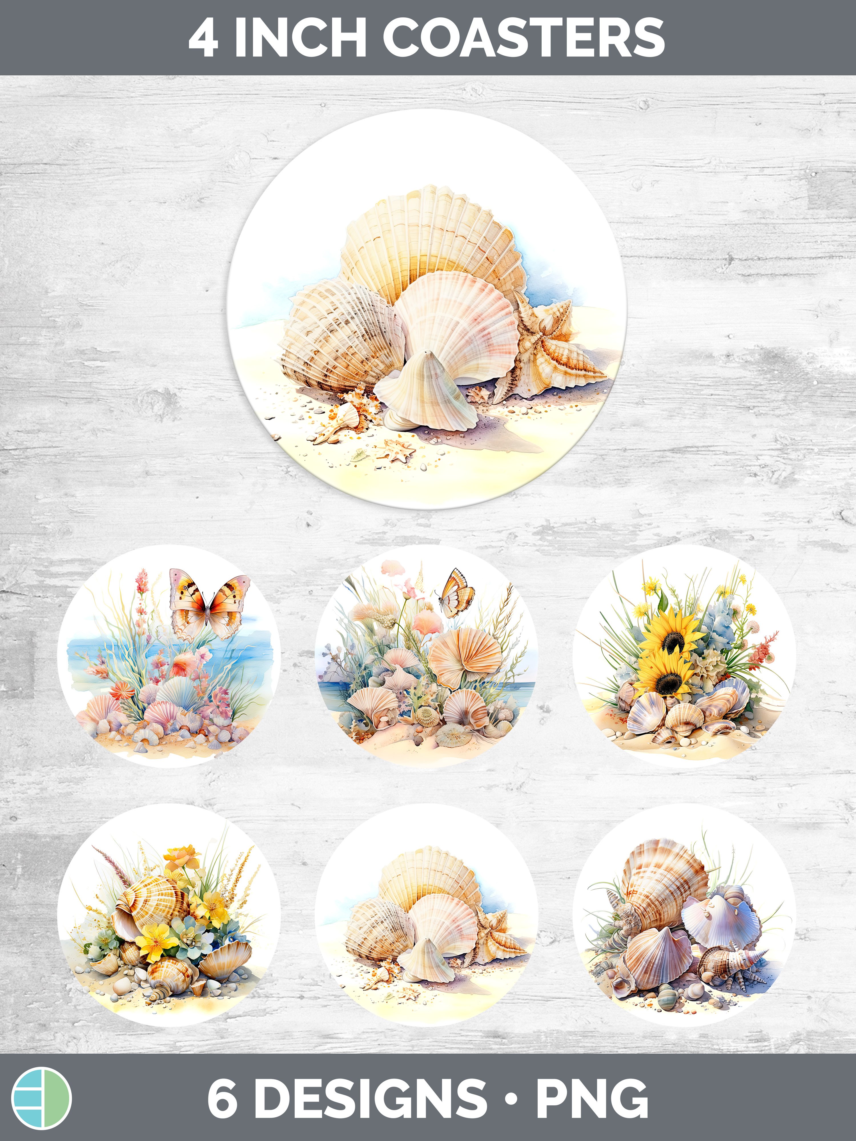 Pretty Seashells Round Coaster | Bundle Coaster Designs