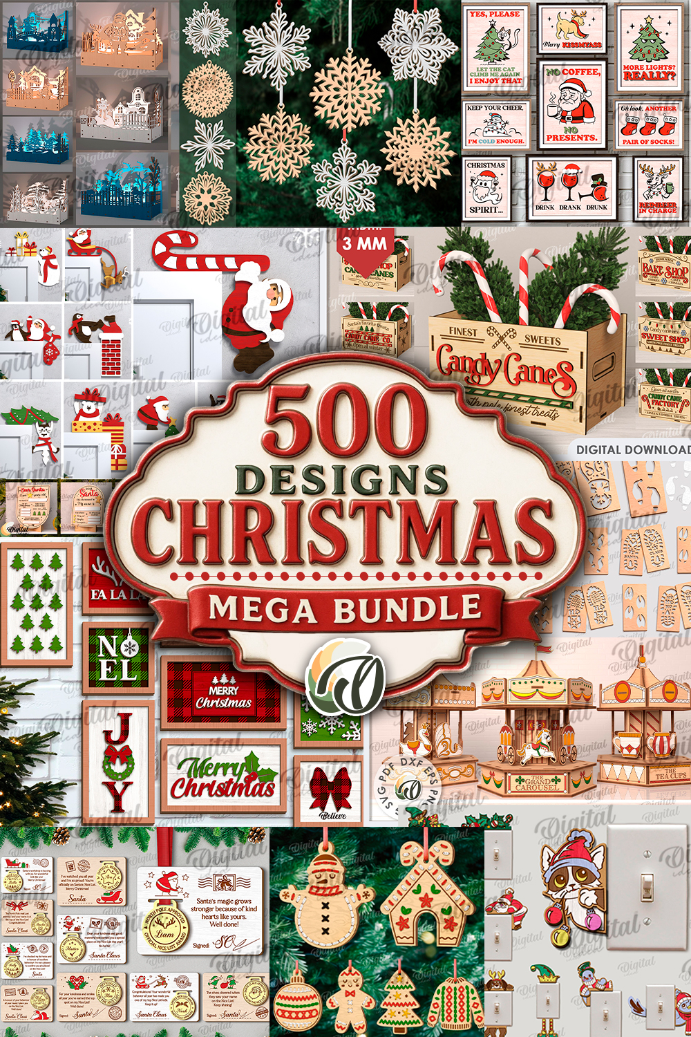 3D Merry Christmas Mega Bundle Laser cut. Xmas (6085832)