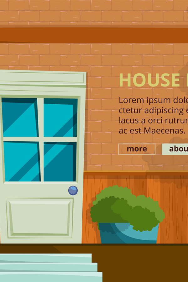 Exterior with door front view. Architectural vector backgrou