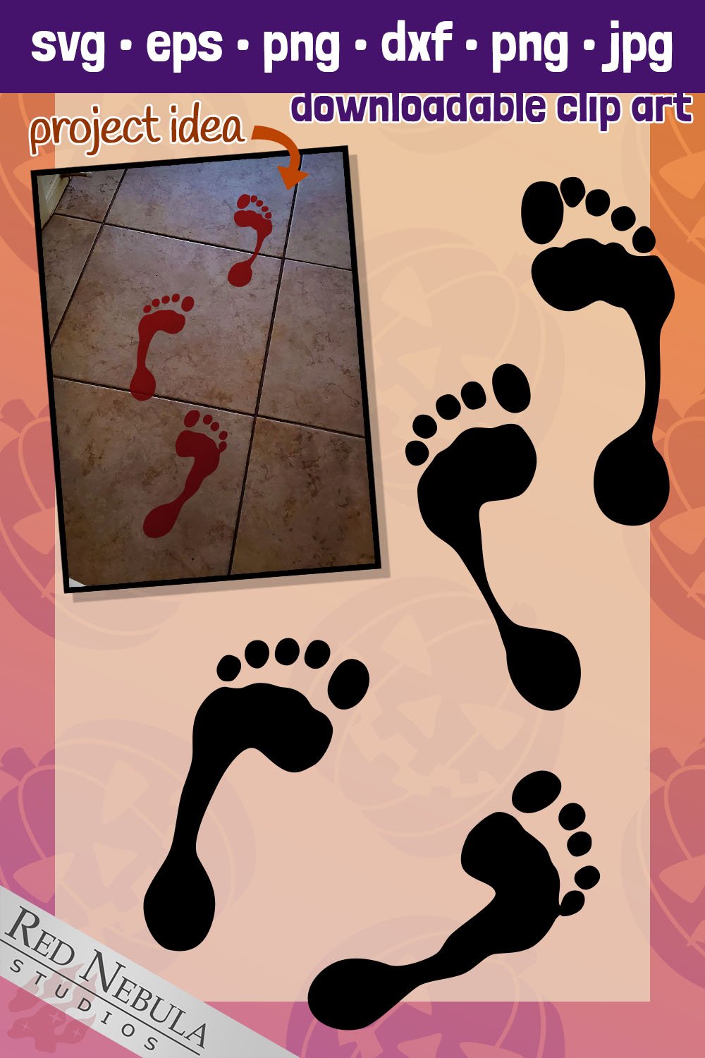 Halloween Footprints SVG Silhouettes, Spooky Clipart