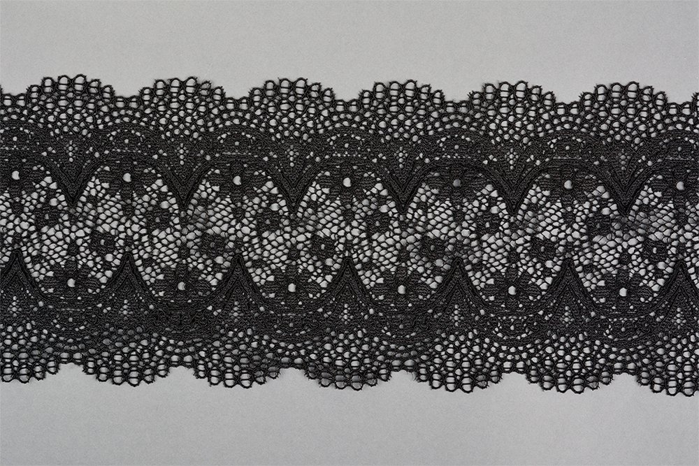 black gray beige straight strip of lace fabric. (801241)