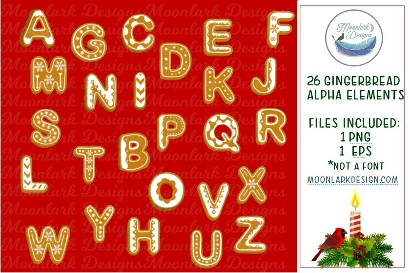 Gingerbread Christmas Cookie Letter Alphabet PNG Sublimation