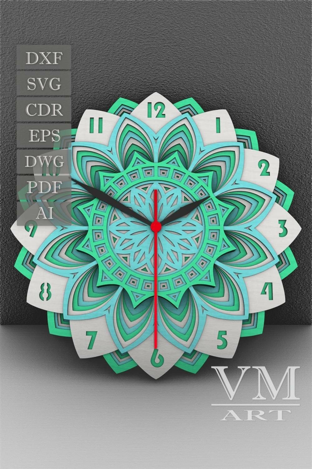 C21 - Layered Wall Clock SVG, Laser cut file Clock Mandala