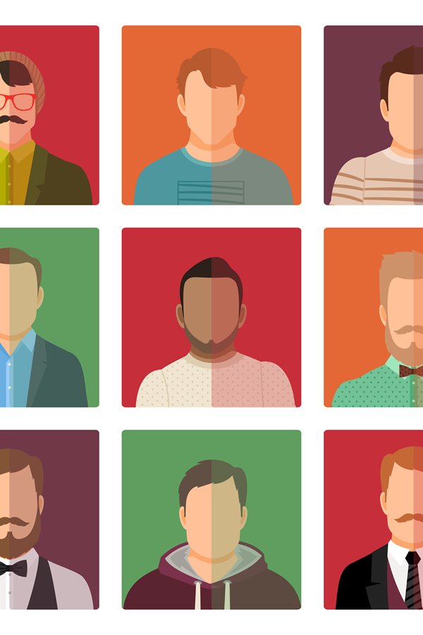 Male avatars in different style clothes