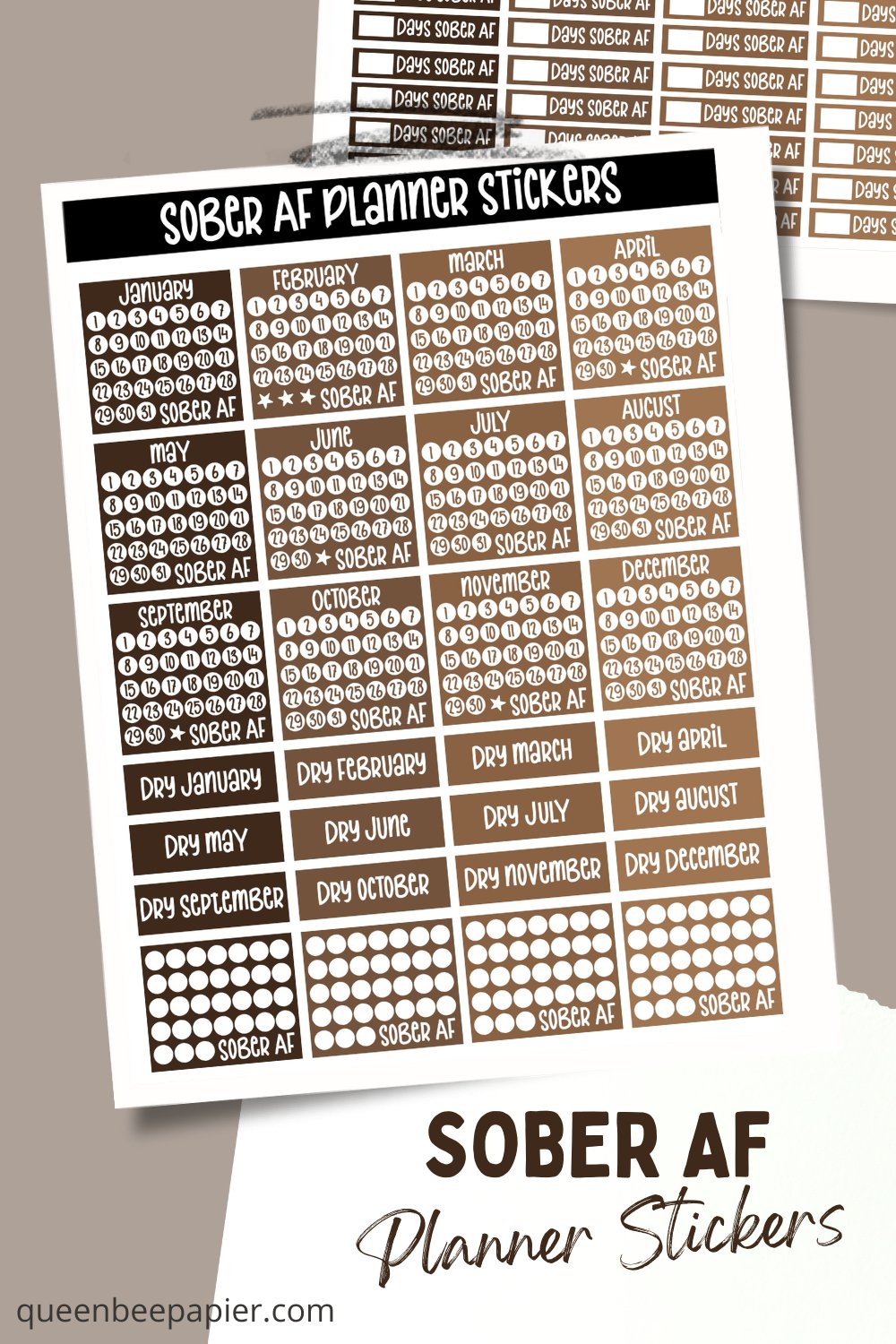 Sober AF Planner Stickers For Tracking Sobriety