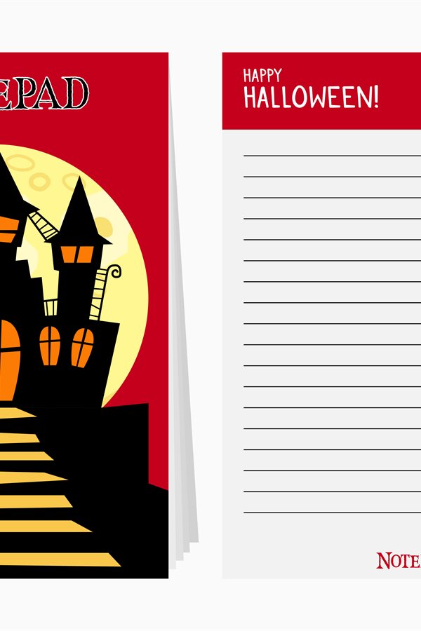 Halloween notepad with castle and text vector illustration