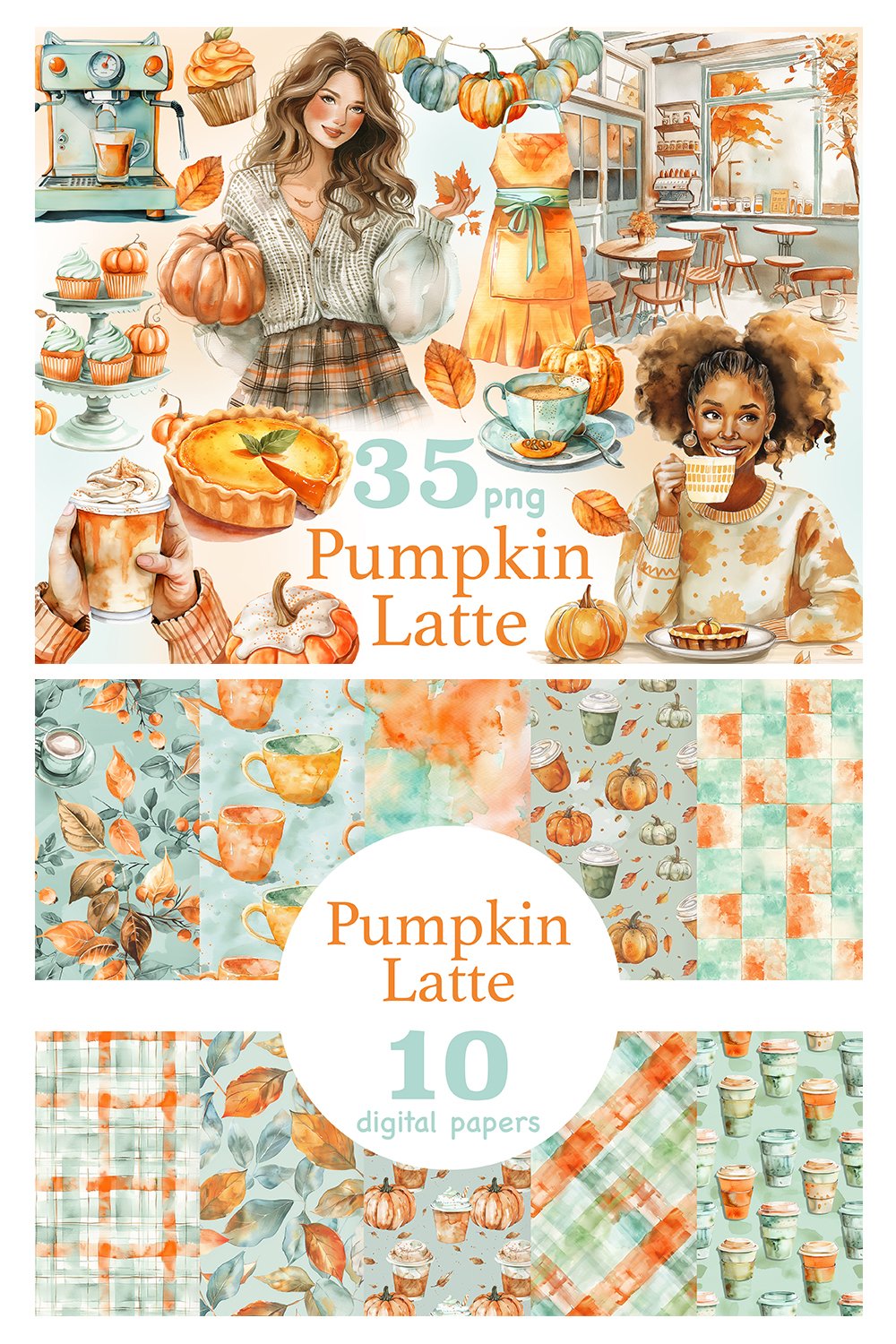 Pumpkin Latte Clipart | Autumn Coffeehouse PNG