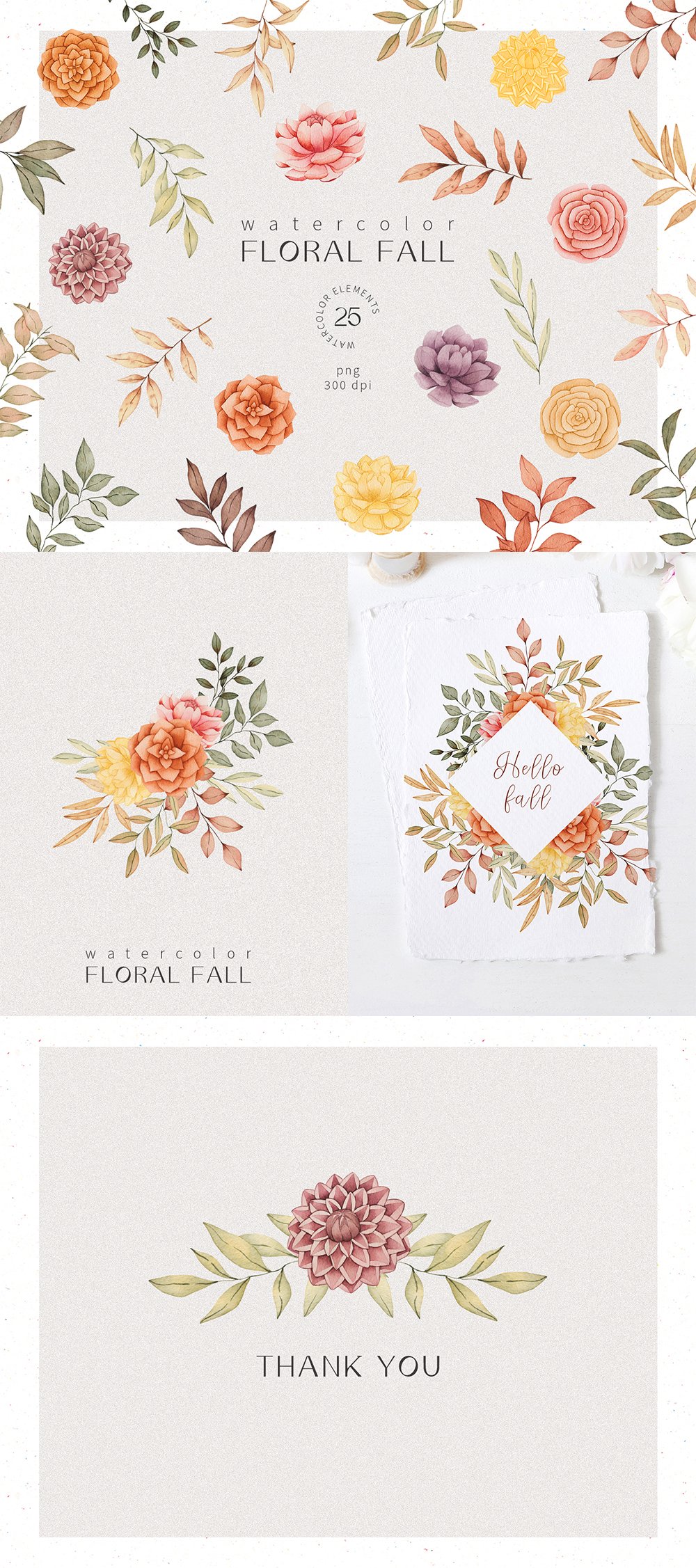 Watercolor fall floral clipart. Autumn flower (1434412)