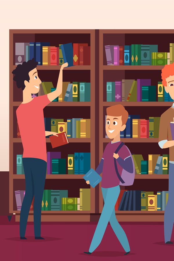 Library background. Bookshelves in school biblioteca student