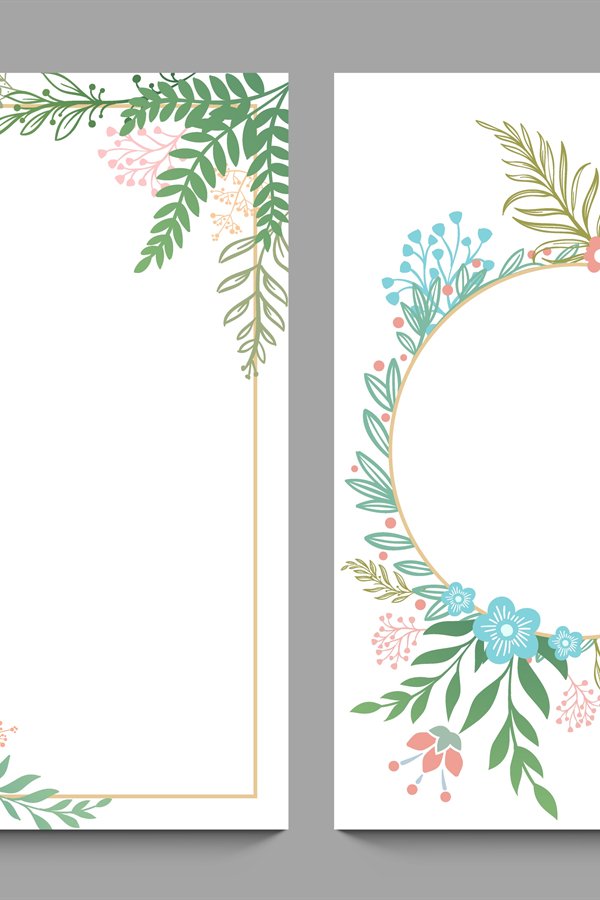 Floral ornament card frame. Plant branches border, vintage f