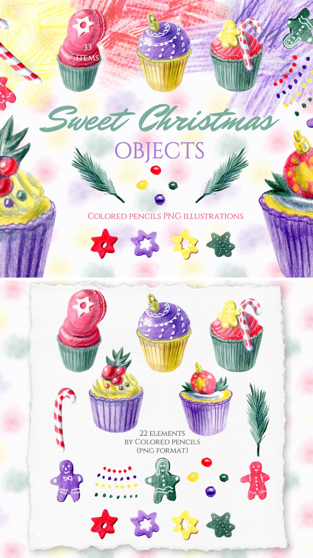 Christmas dessert clipart. Sweet objects. Gingerbread man.