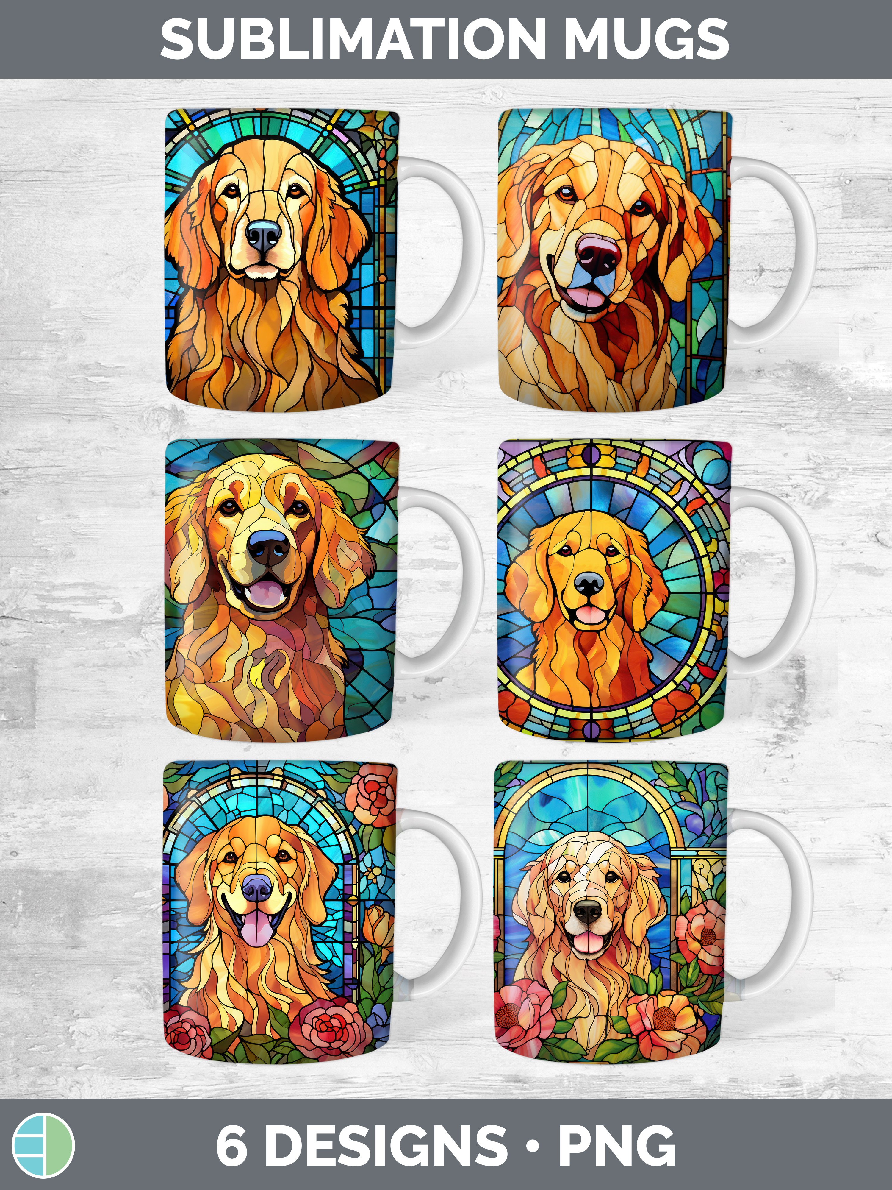Stained Glass Golden Retriever Dog Mug Wrap | Sublimation Co