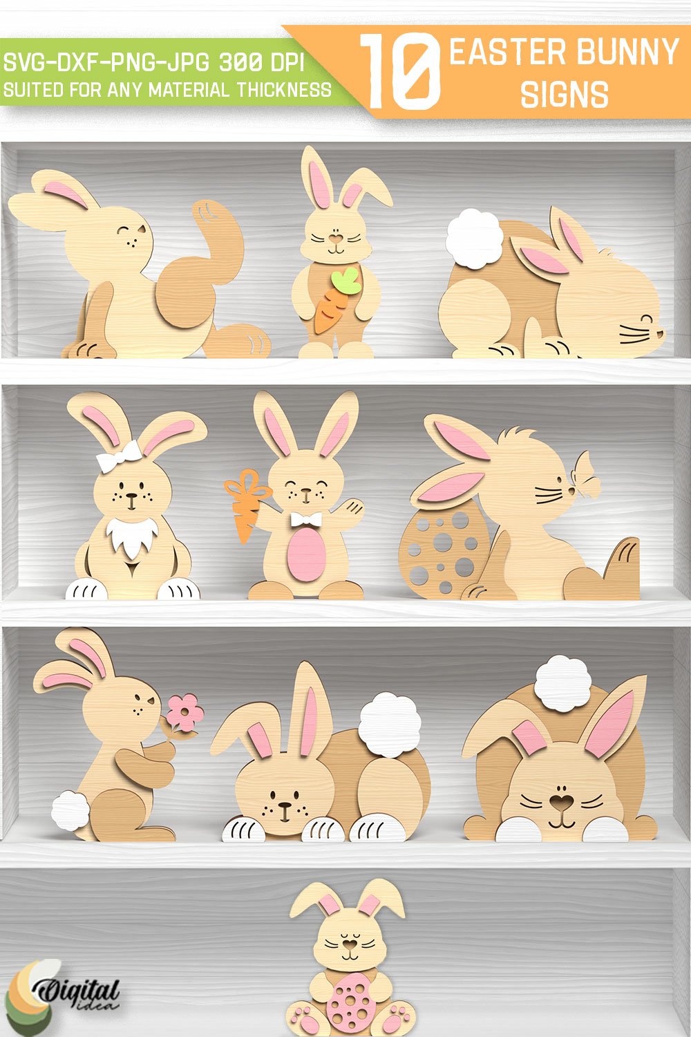 Easter Bunny Signs Laser Cut Bundle. Shelf Sitters SVG
