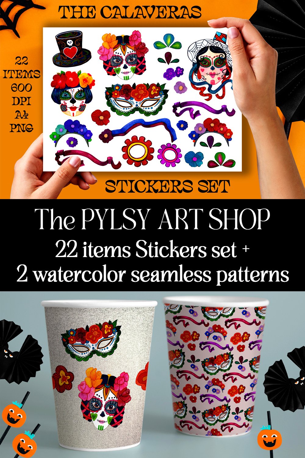 THE CALAVERAS COLLECTION. STICKERS AND PATTERNS.PNG, JPG