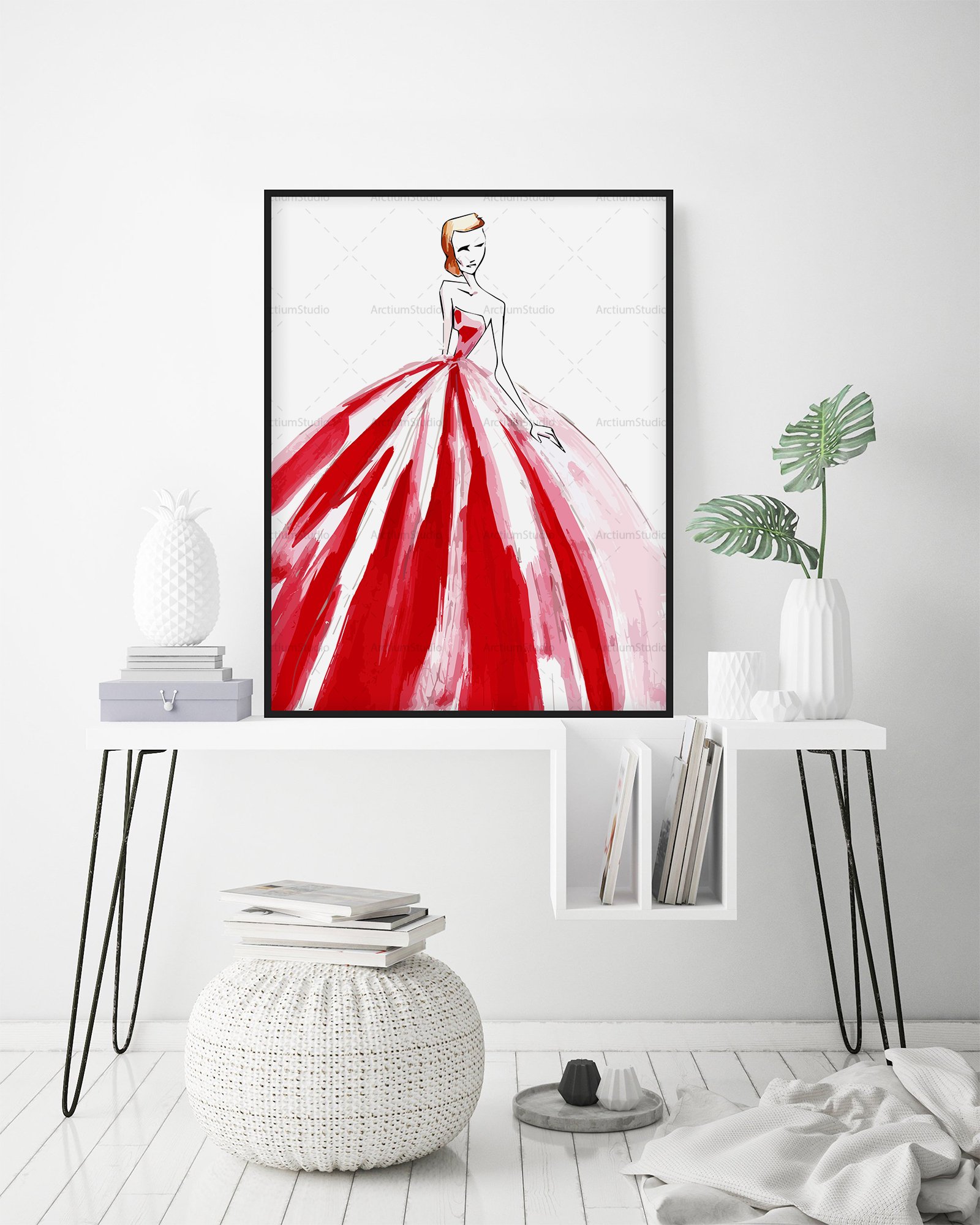 Hand-drawn sketches with new look style dresses of 1950's