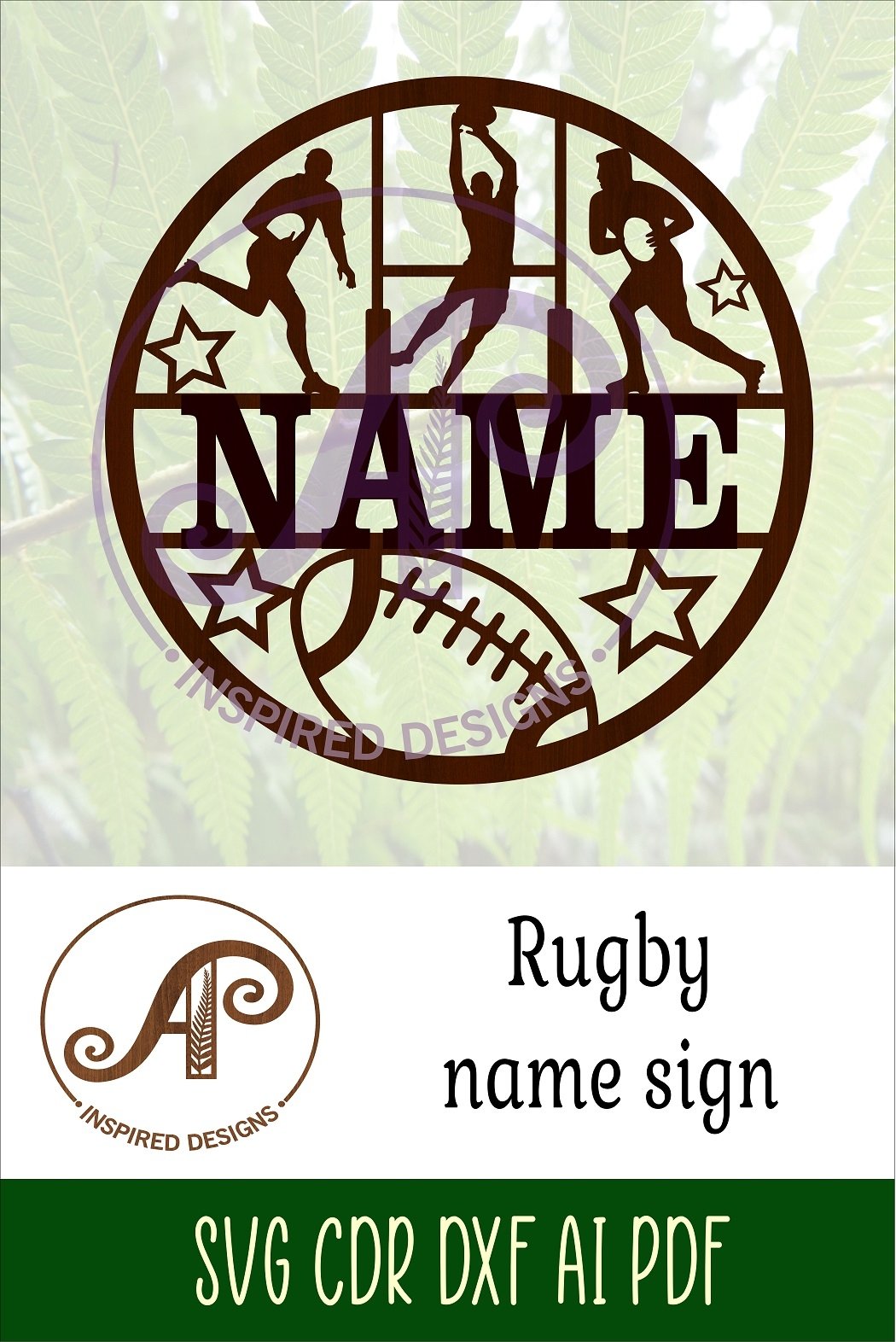 Rugby name sign svg laser cut template