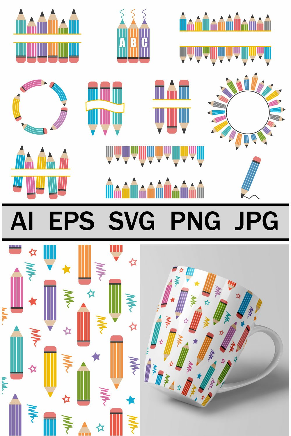 Set of SVG colored pencils, back to school, clipart