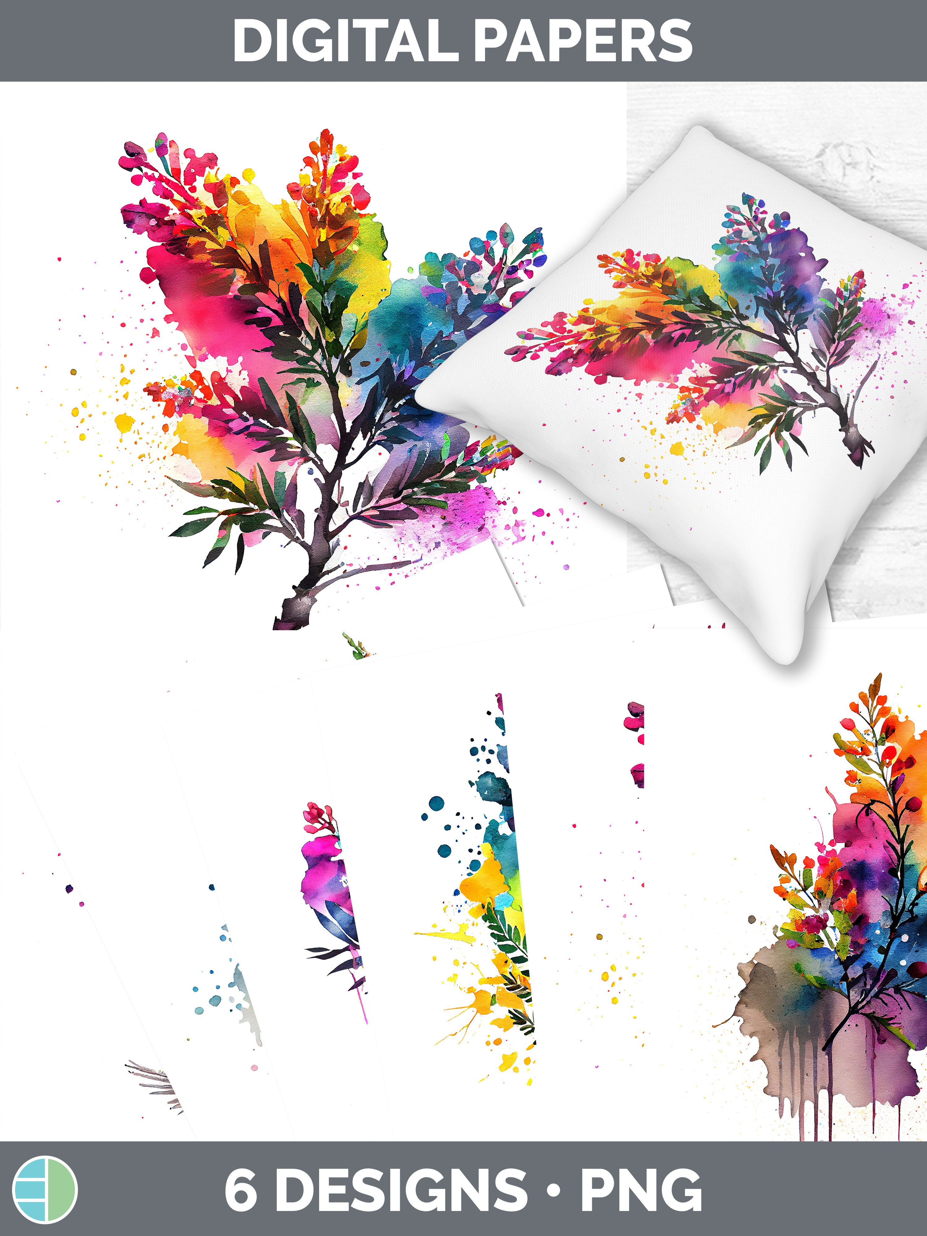 Rainbow Acacia Flowers Paper Backgrounds | Digital Scrapbook