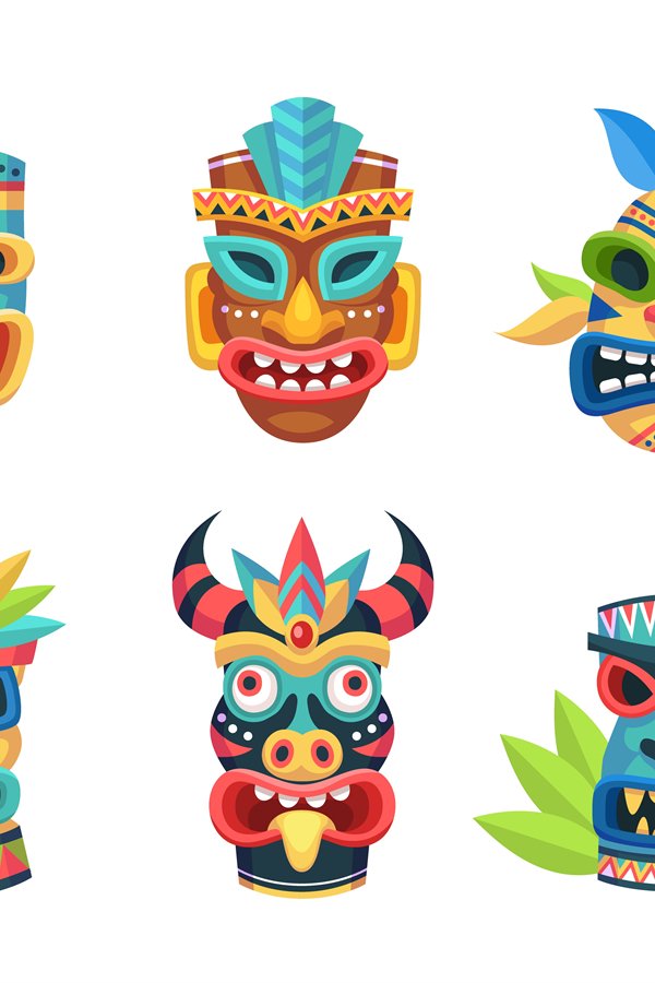 Ethnic masks. Ritual, ceremonial tribal mexican indian or af