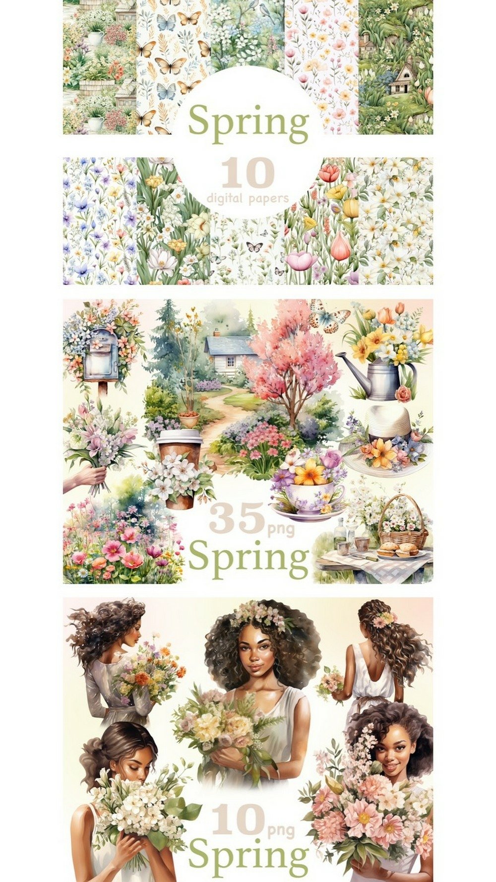 Spring Black Girl Clipart | African American Girl PNG