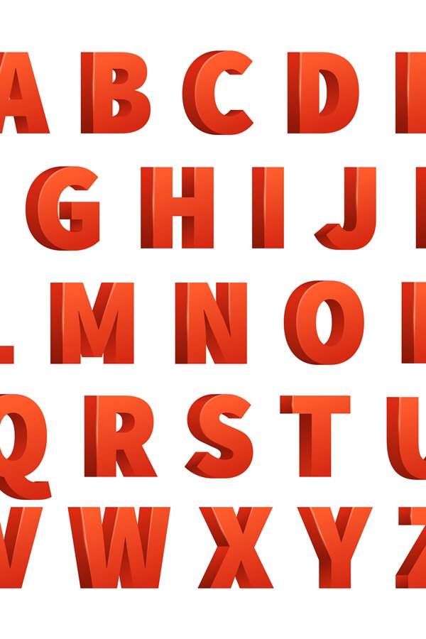 Red 3d letters vector alphabet, lettering