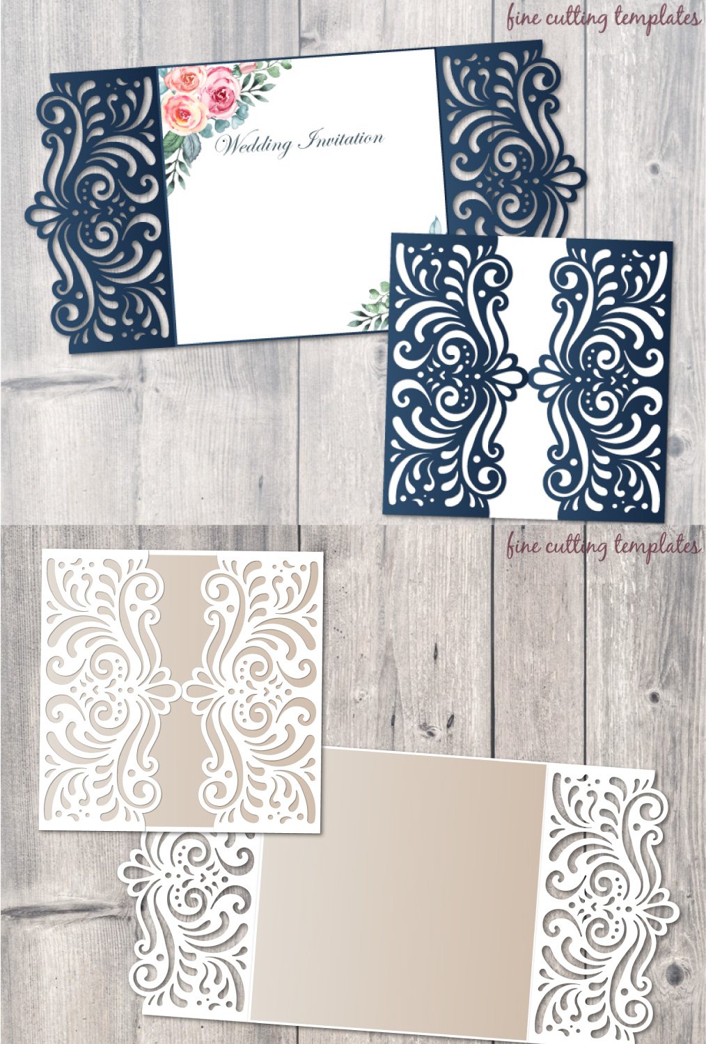 Gate fold Wedding invitation card template Laser cut Cricut
