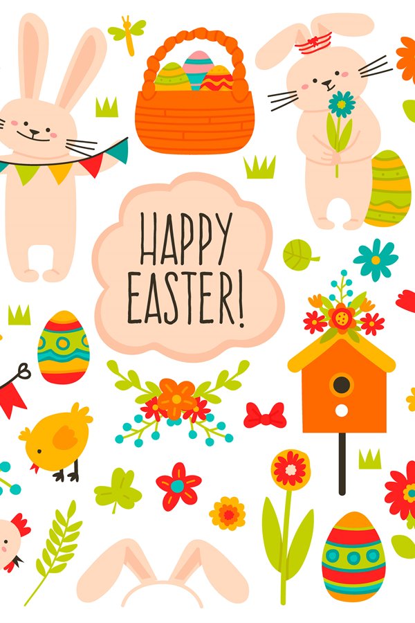 Cute easter elements. Spring easter cute decoration, eggs, c