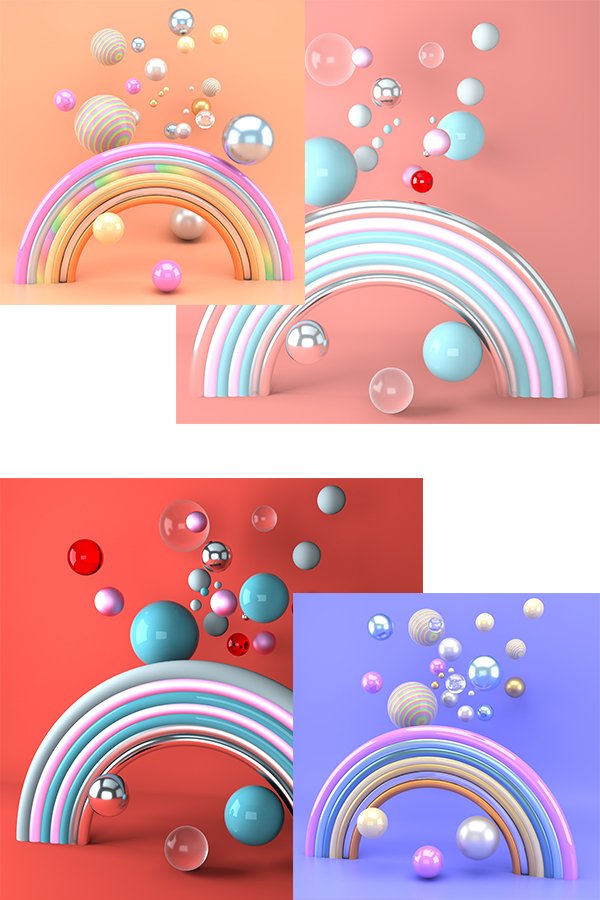 Rainbow with colorful balls, 3d illustration. (1127658)