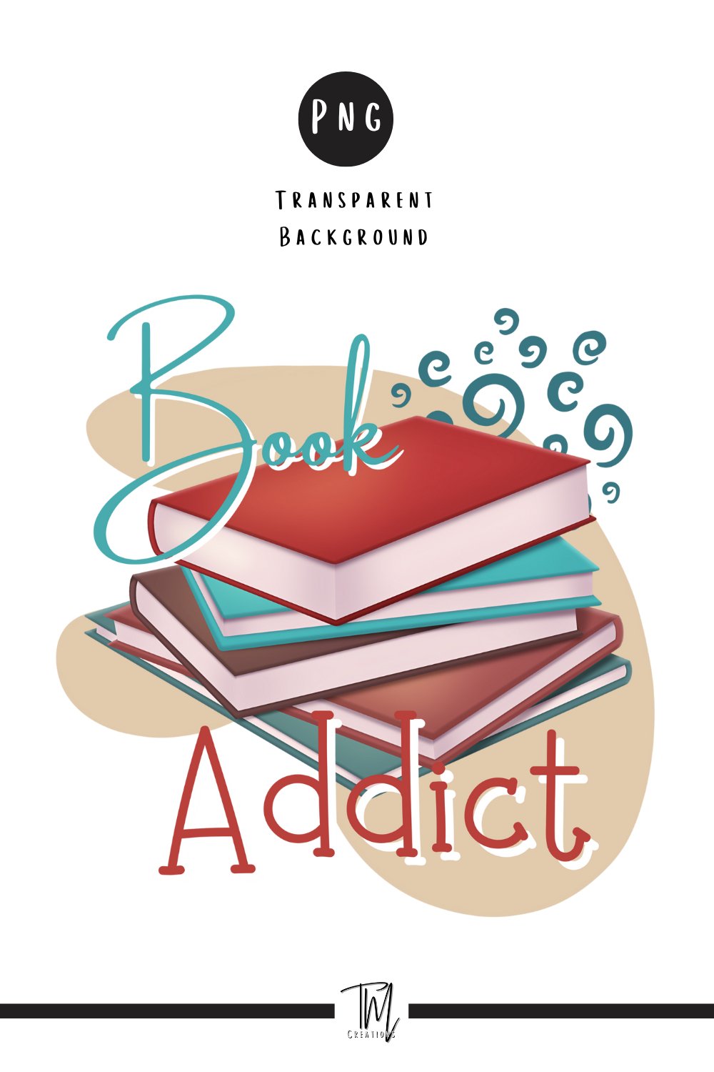Book Lovers Clipart, "Book Addict", PNG - Transparent