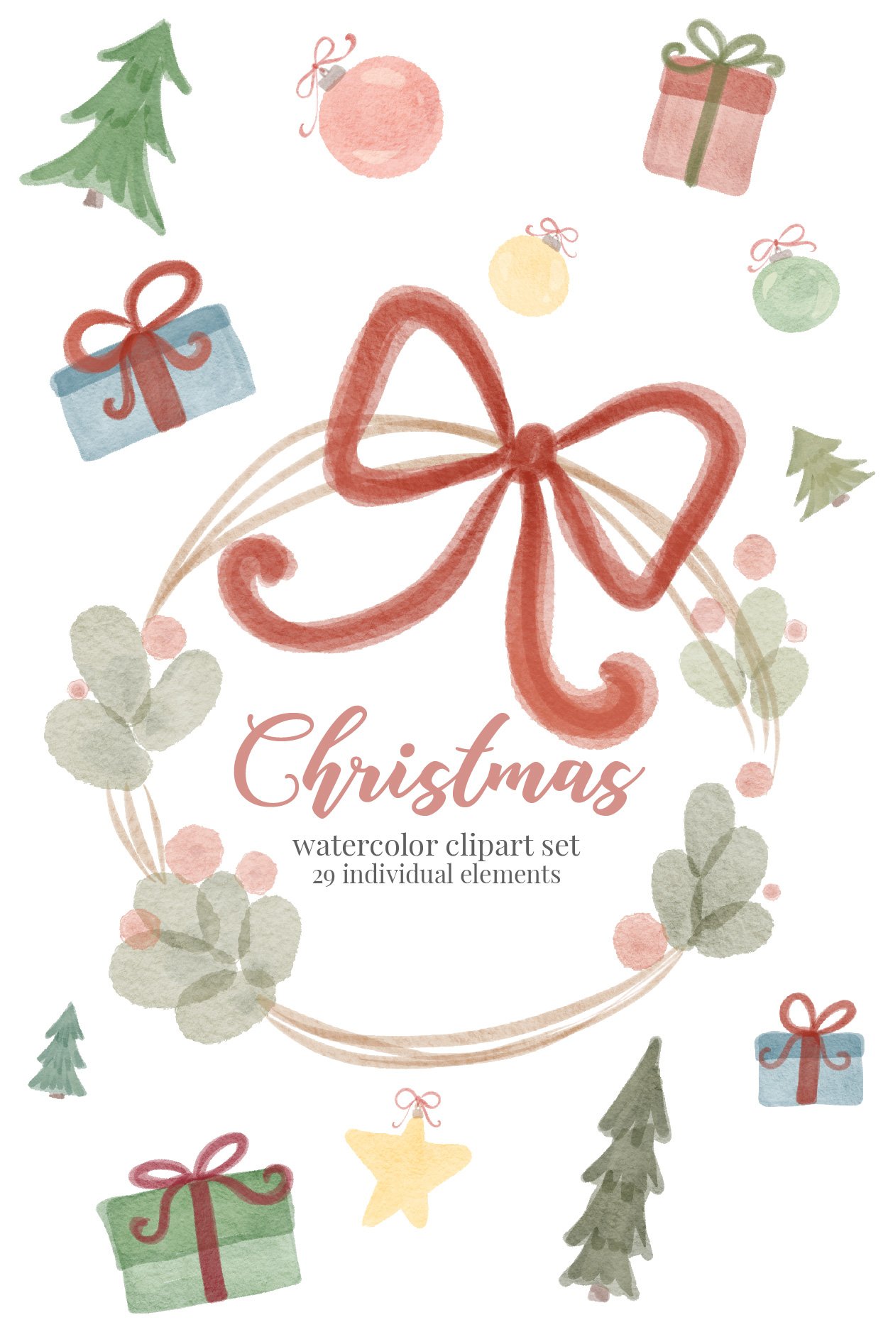 Christmas Watercolor Clipart Set