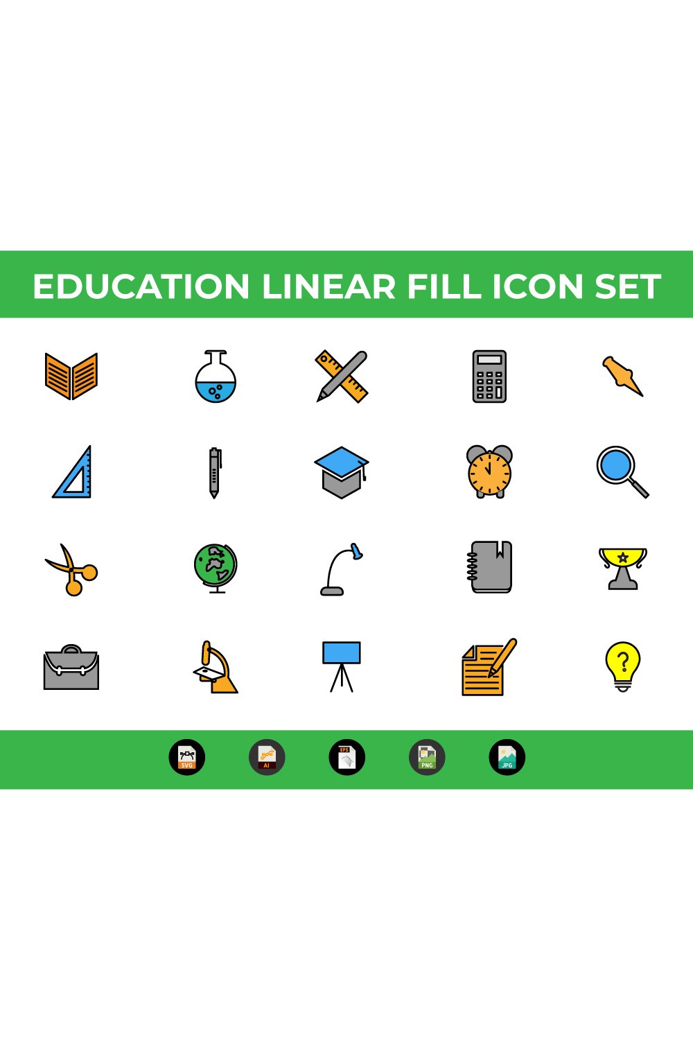 Education Linear Fill Icon Set Vector and SVG
