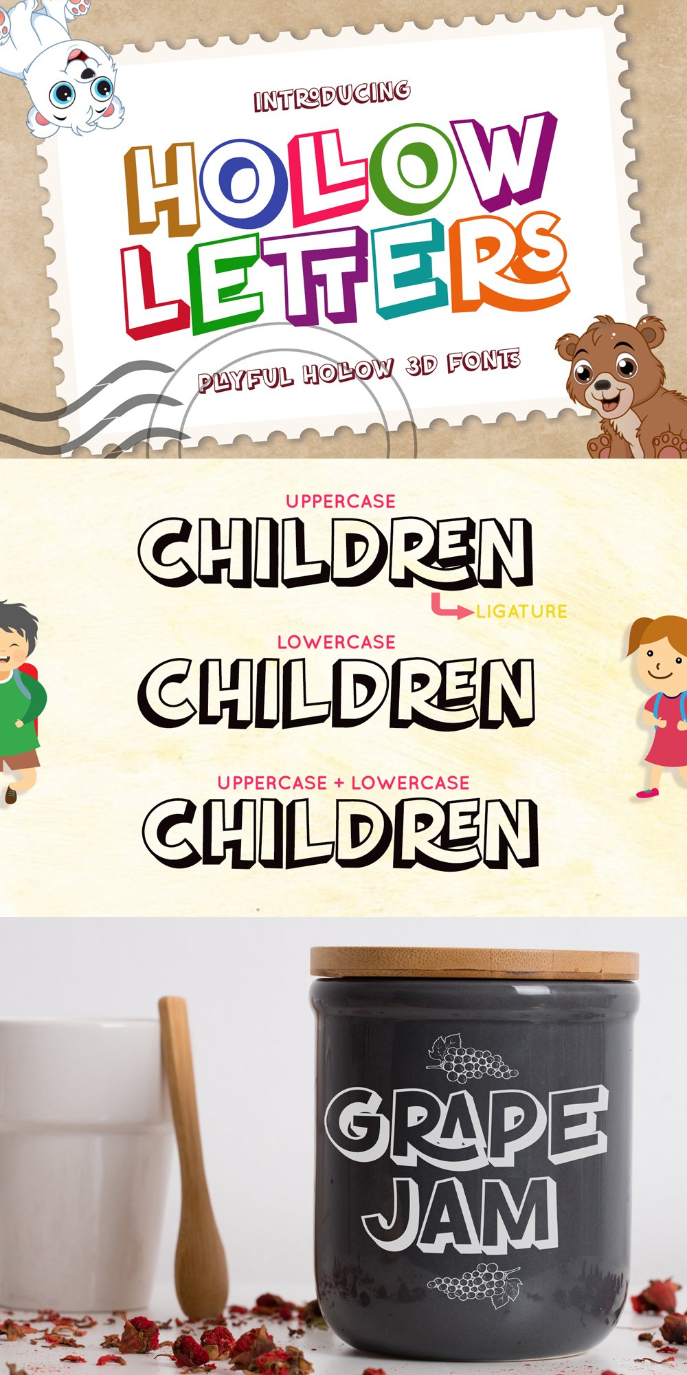 Hollow Letters - Fun Hollow Font with 3D Look (1659804) | Display ...