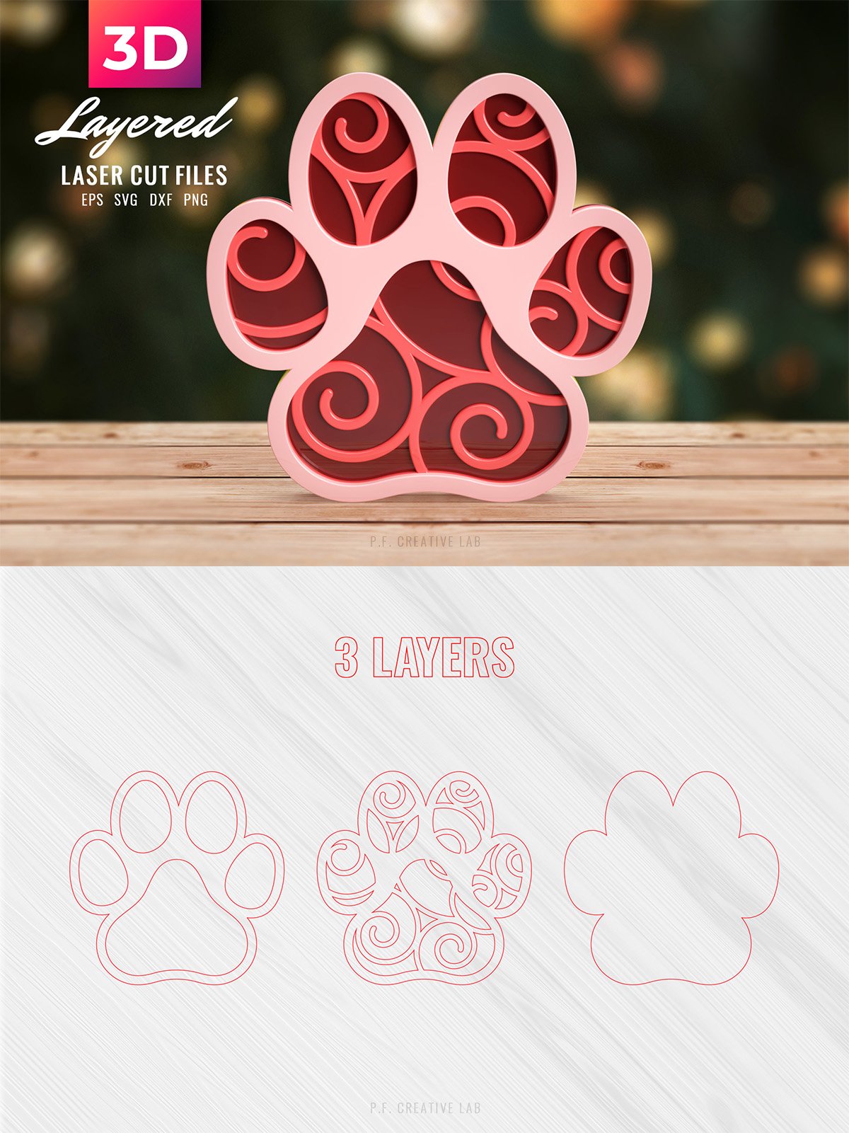 3D Swirly Paw Print SVG - Layered Pet Love Clipart