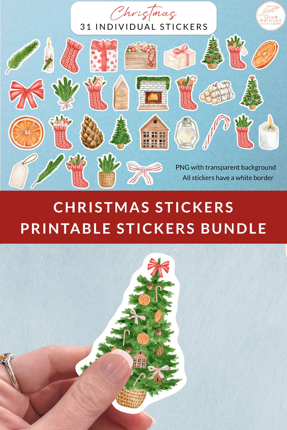 Christmas Stickers PNG. Printable Winter Stickers Bundle